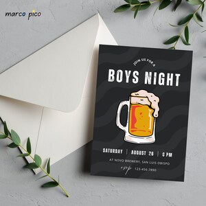 Boys Night Invitation Template, Boys Night Out Editable Invitation Card ...