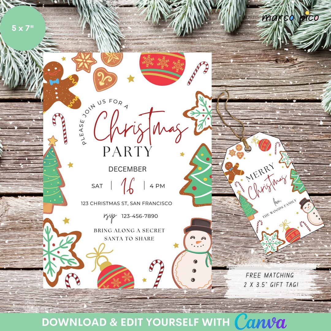 Editable Christmas Party Invitation, Gingerbread Themed Christmas Party ...