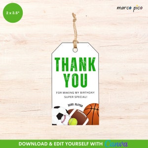 All Star Themed Party Favors Tags, Sport Birthday Thank You Label ...