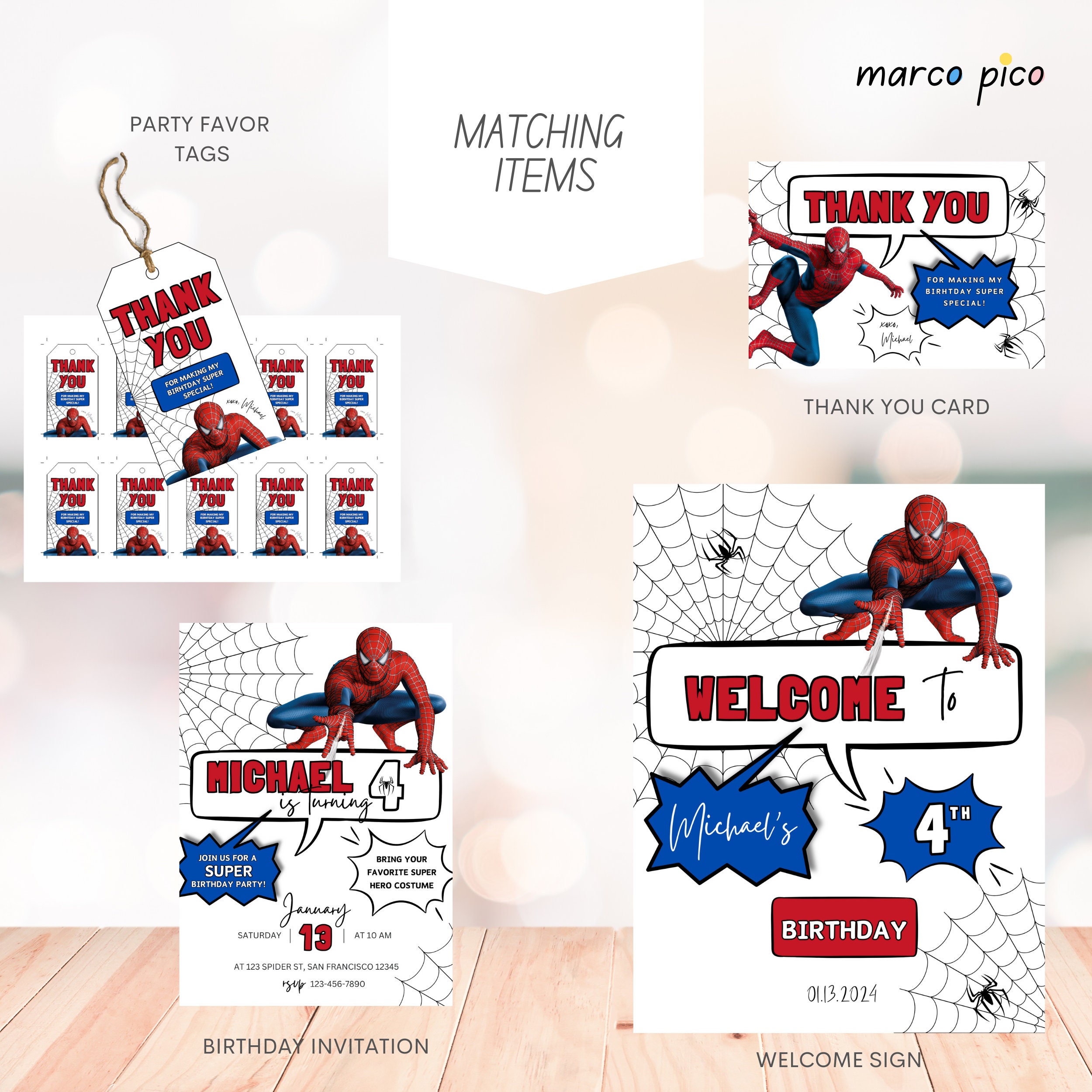 Spider Comics Themed Thank You Card Template, Editable Spider Birthday ...