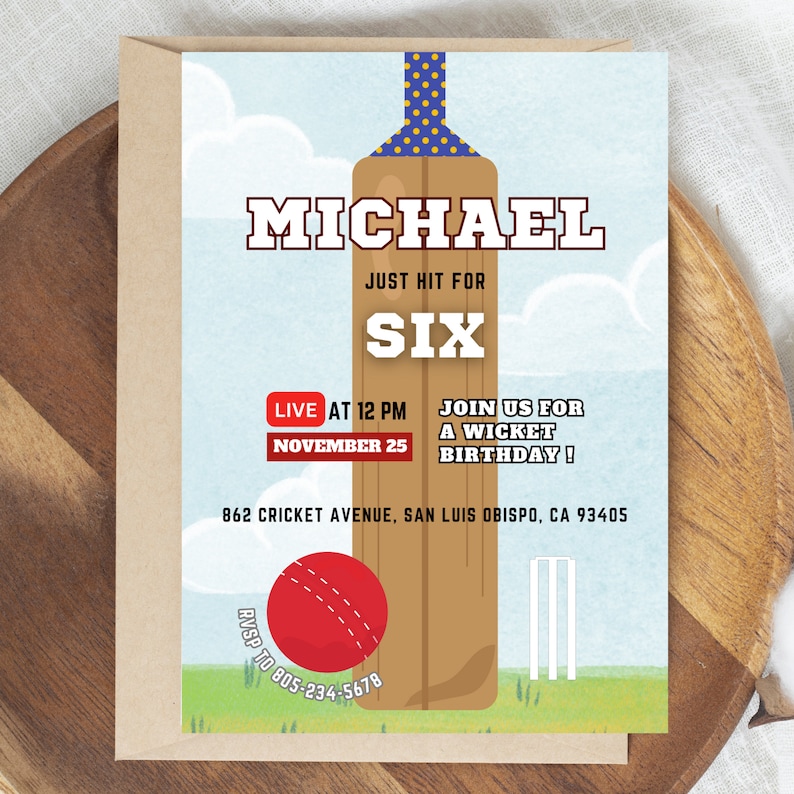 Backyard Cricket Themed Birthday Invitation Template, Editable Cricket ...