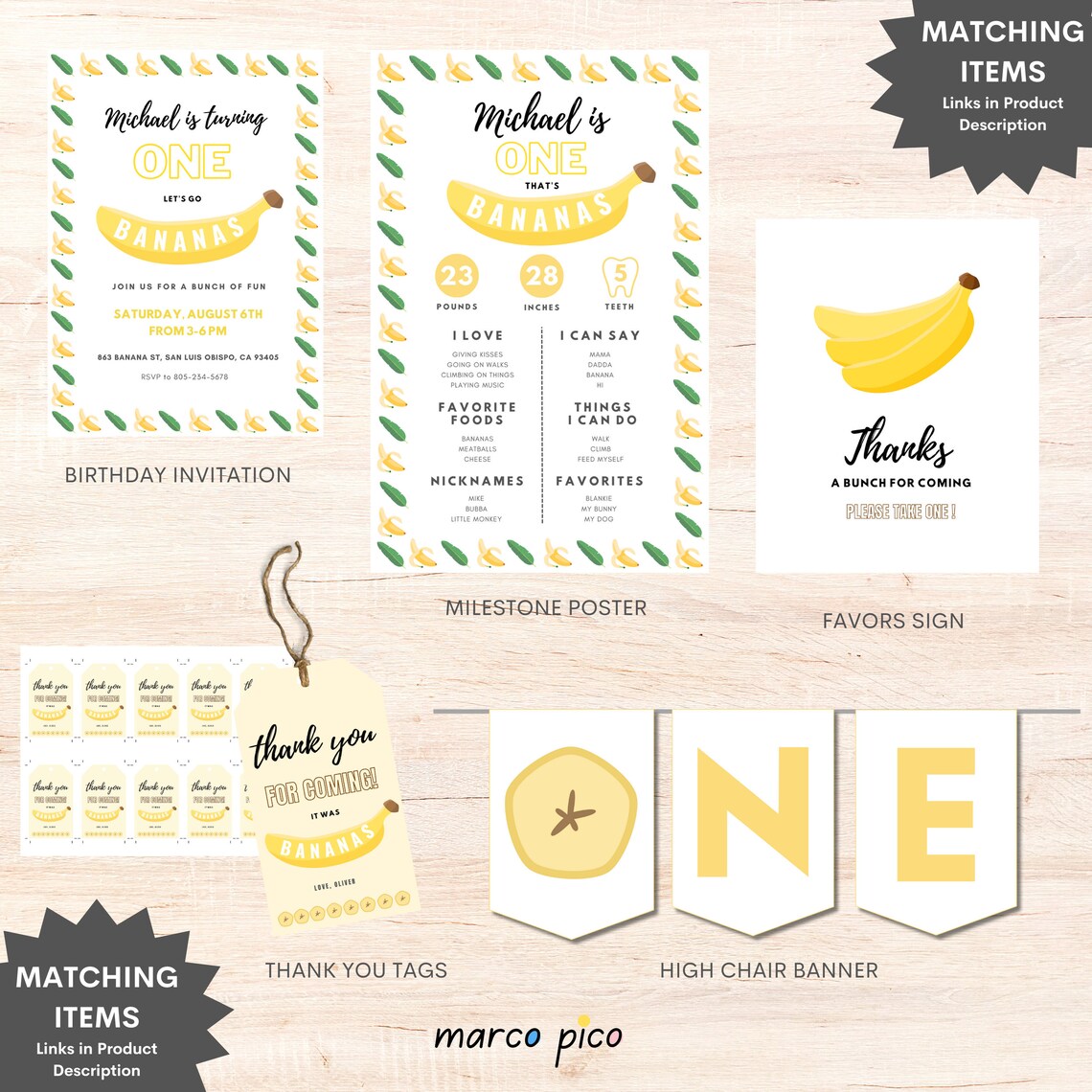 Banana Birthday Invitation Template, Baby First Birthday Invitation ...
