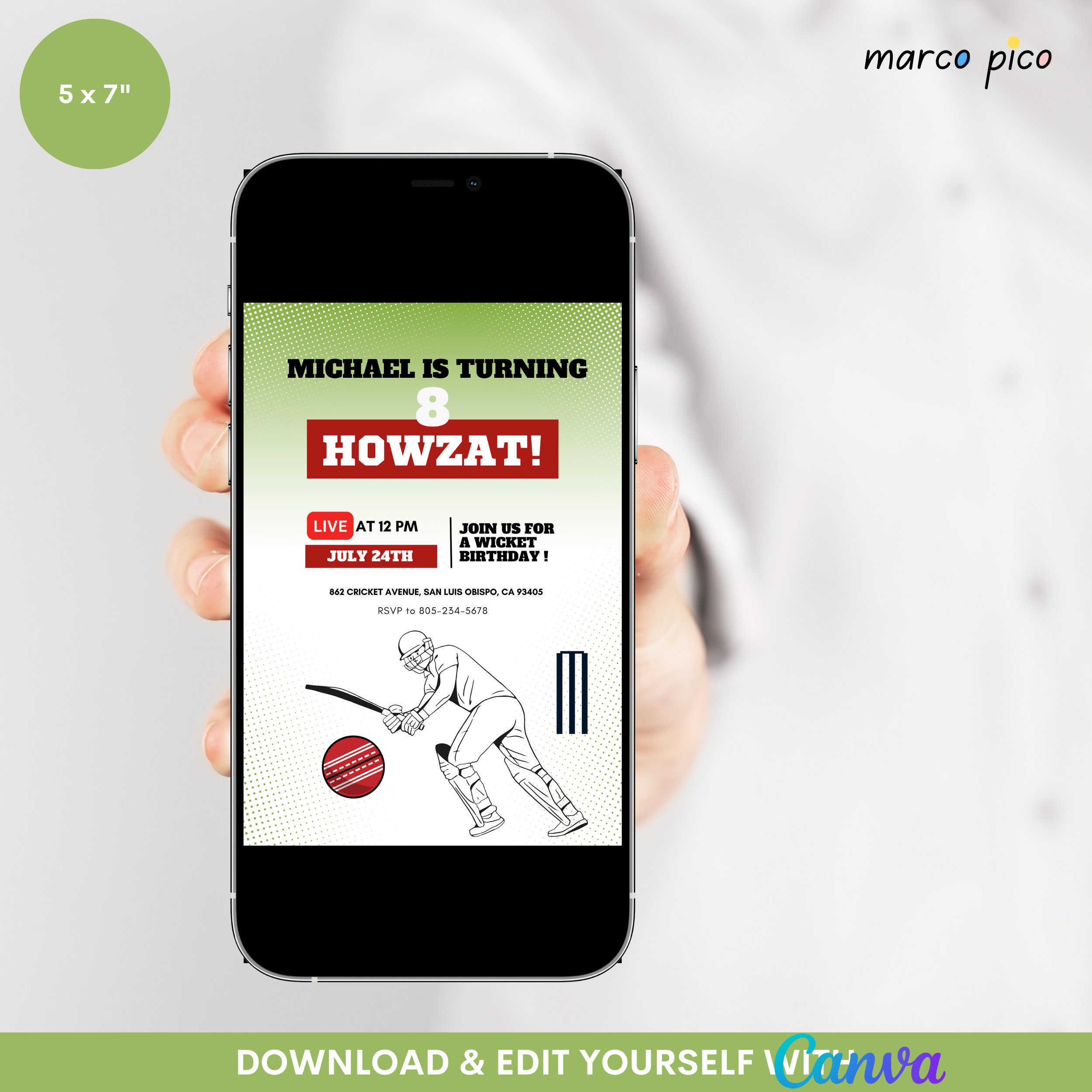 Cricket Birthday Invitation Template, Editable Cricket Themed Birthday ...