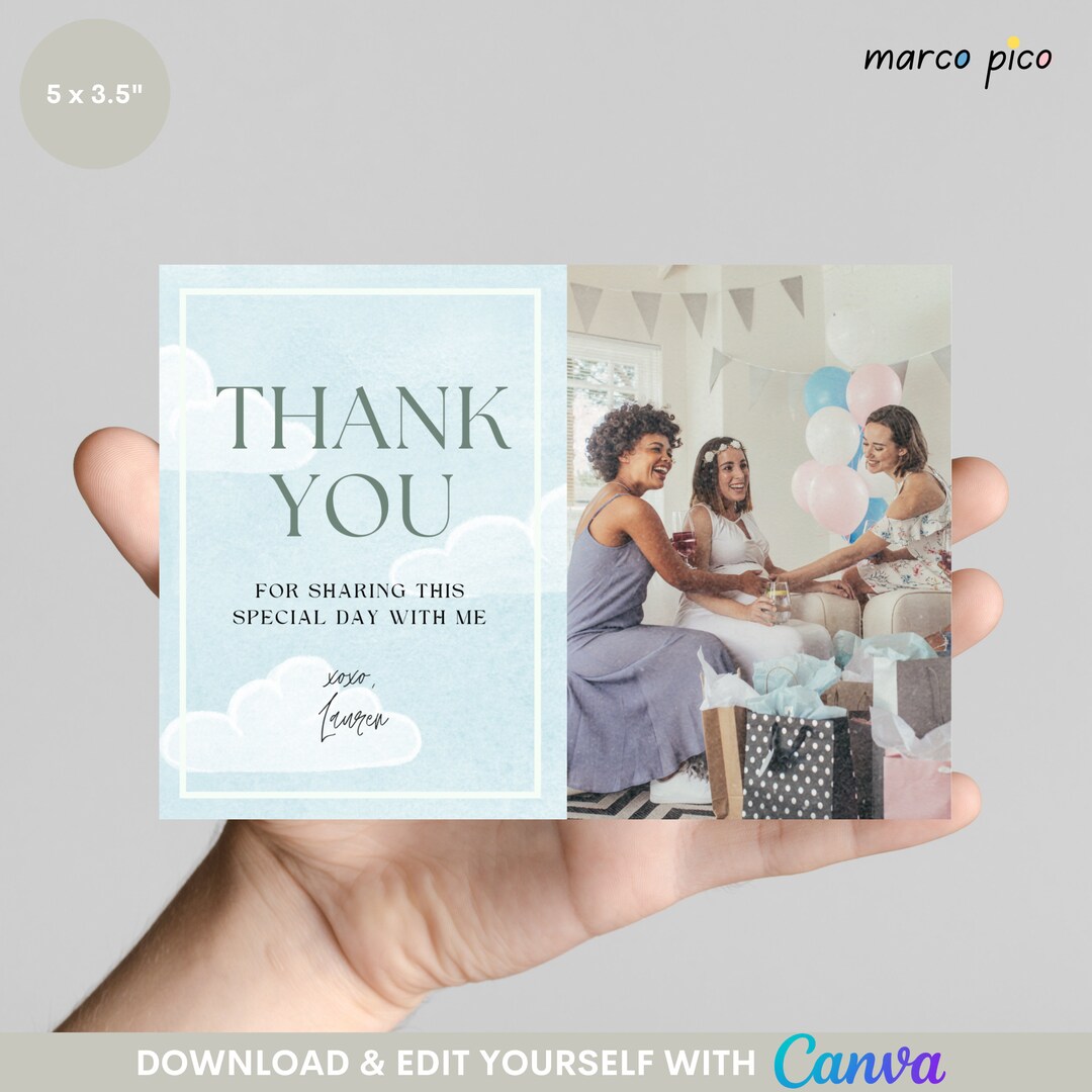 Baby Shower Gender Neutral Thank You Card Template, Editable Baby ...