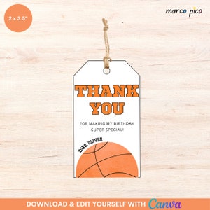 Basketball Themed Party Favors Tags, Basketball Birthday Thank You ...