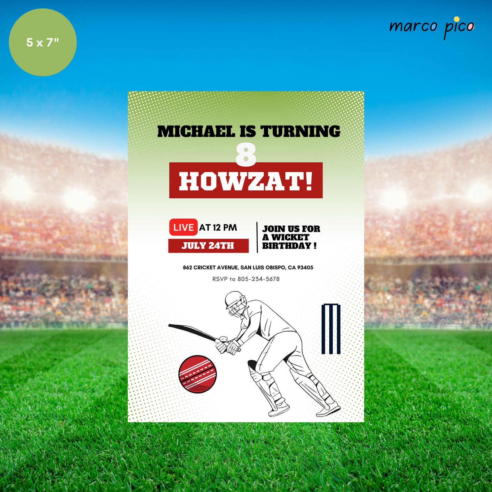 Cricket Birthday Invitation Template, Editable Cricket Themed Birthday ...