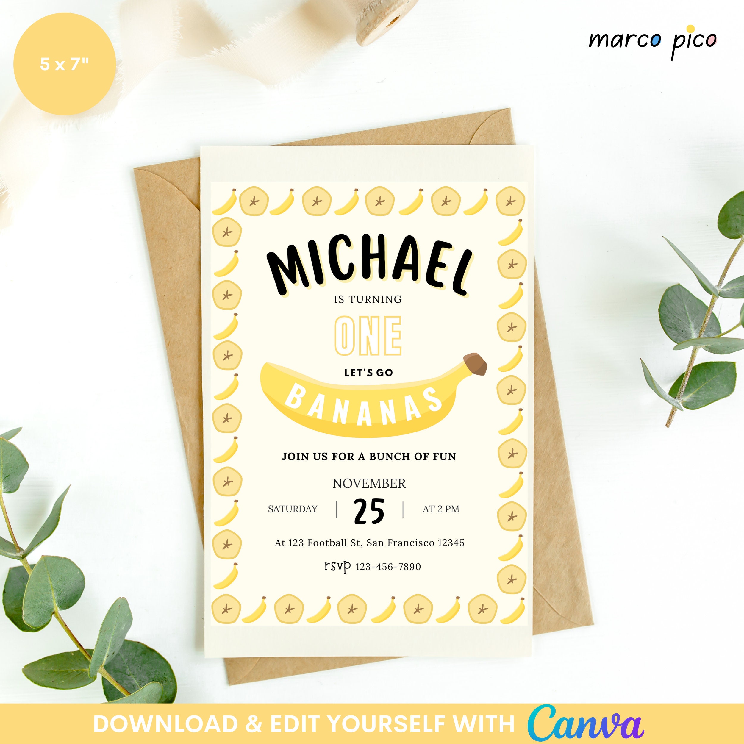 Let's Go Bananas Birthday Invitation Template Bananas - Etsy