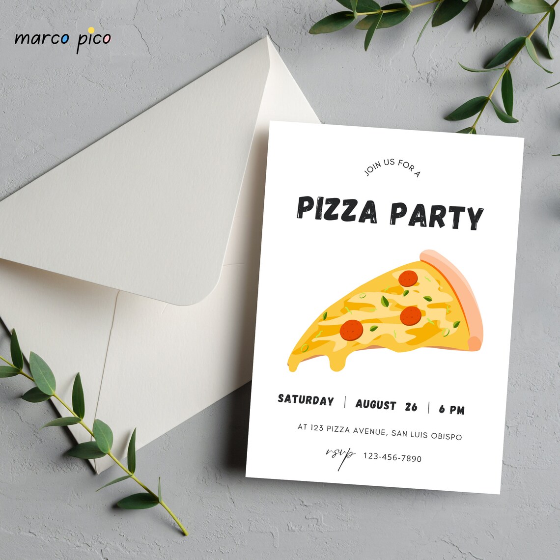 Pizza Party Invitation Template, Pizza Themed Editable Invitation Card ...