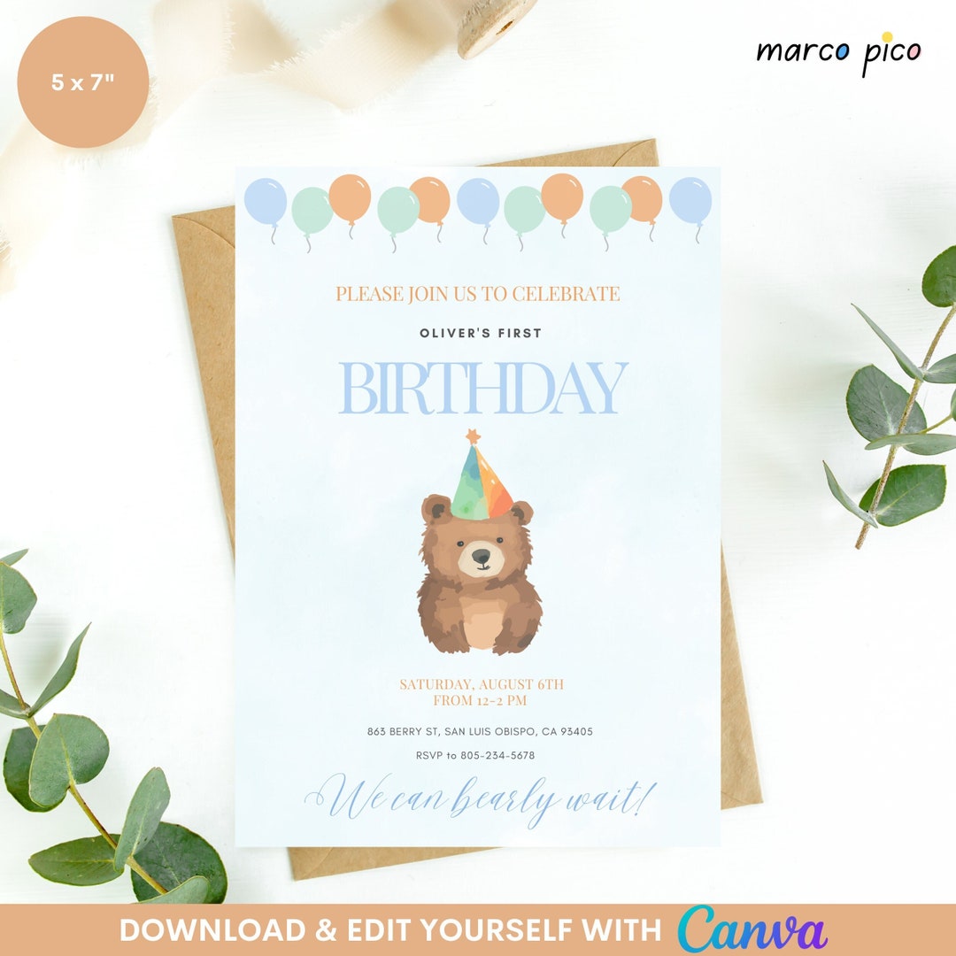 Teddy Bear Birthday Invitation Template, Bear Birthday Invitation Card ...