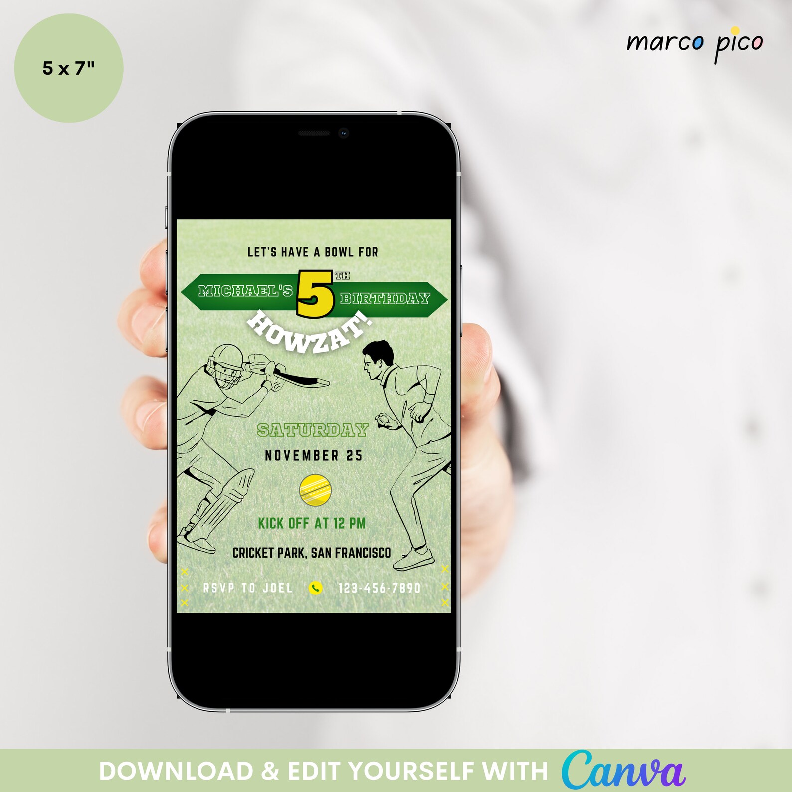 Cricket Themed Birthday Invitation Template, Editable Cricket Birthday ...