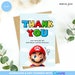 Mario Themed Thank You Card Template, Editable Super Mario Birthday ...