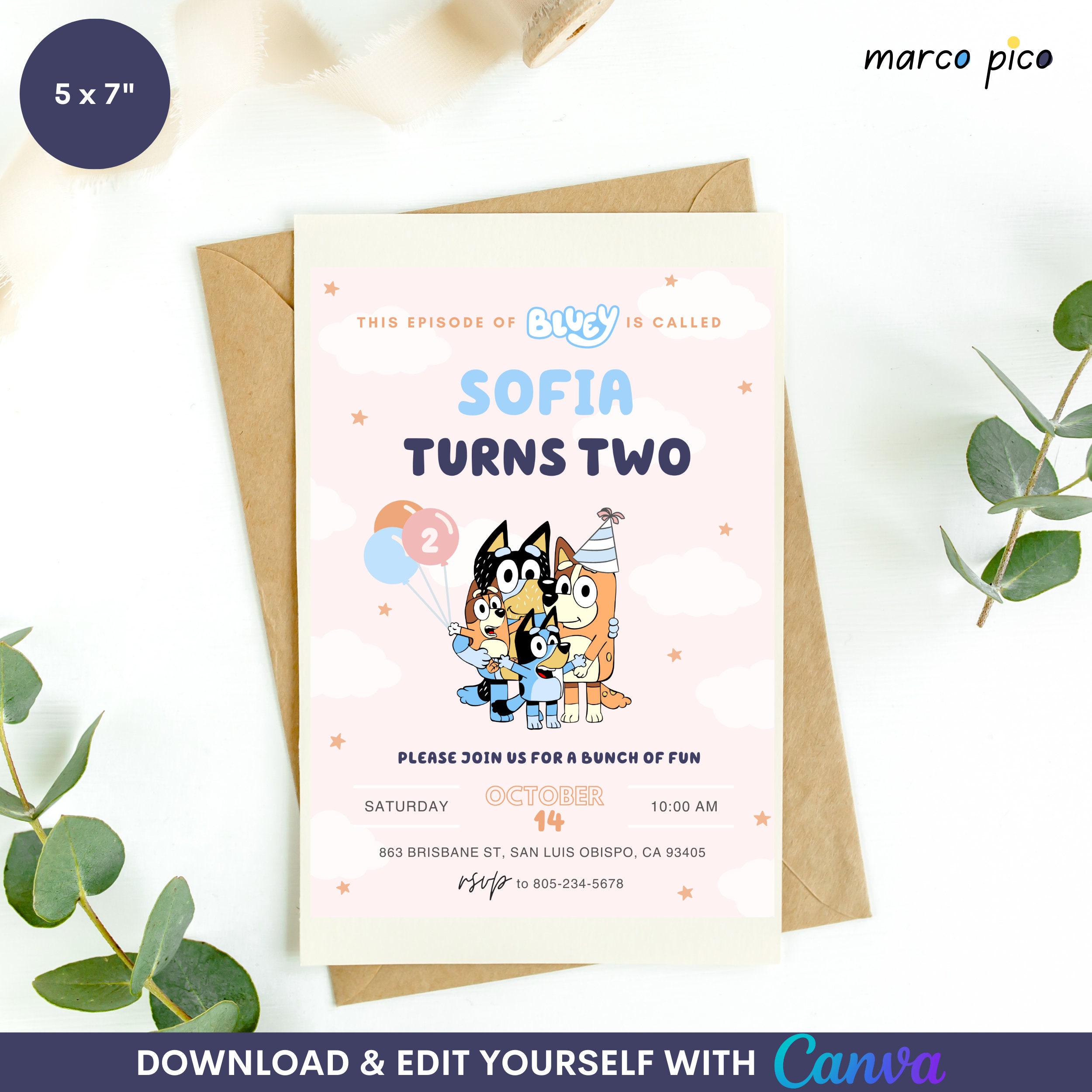 Plantilla de invitación de cumpleaños con temática de Bluey & - Etsy México