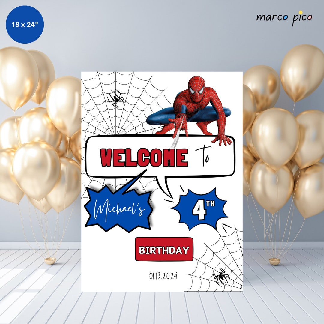 Spider Comics Themed Birthday Welcome Sign Template, Editable Spider ...