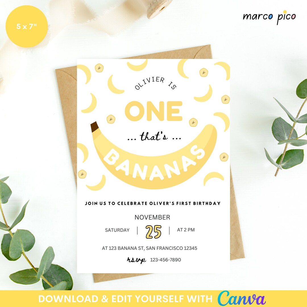 Let's Go Bananas Birthday Invitation Template, Baby First Birthday ...