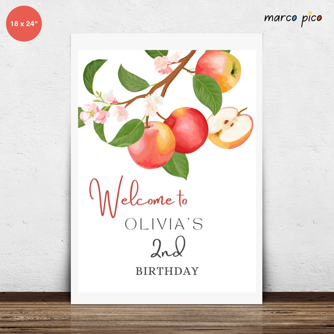 Apple Themed Birthday Welcome Sign Template Editable Apple - Etsy