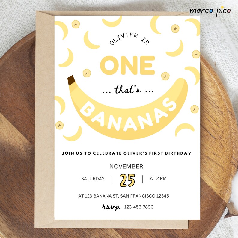 Let's Go Bananas Birthday Invitation Template, Baby First Birthday ...