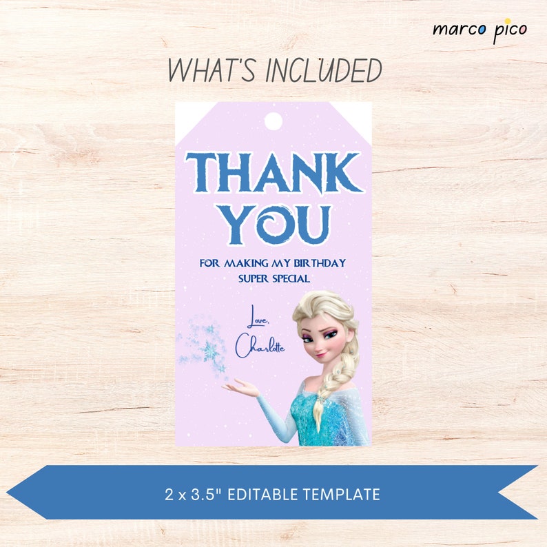 Frozen Themed Party Favors Tags, Princess Elsa Birthday Thank You Label ...