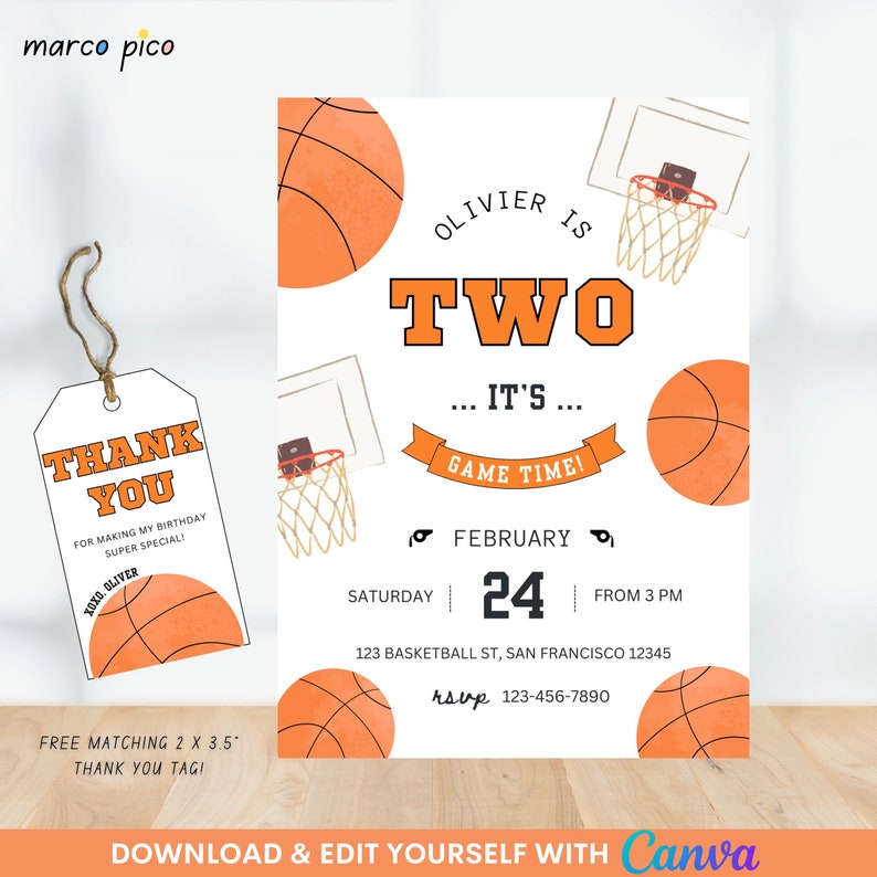 Basketball Themed Birthday Invitation Template, Editable Basketball ...