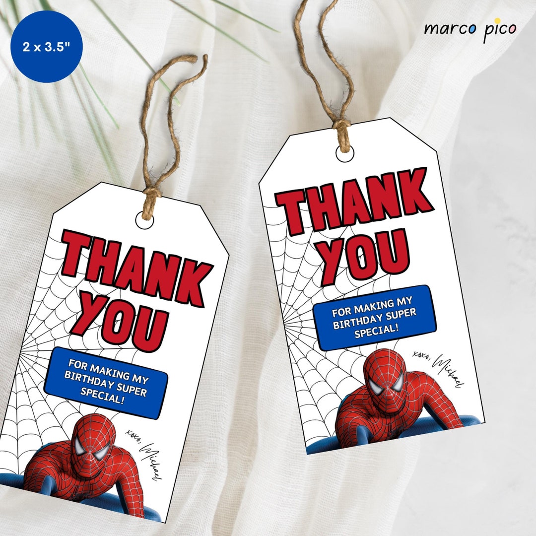 Spider Comics Themed Party Favors Tags, Spider Birthday Thank You Label ...