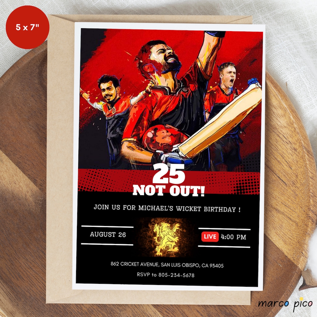 RCB Cricket Themed Birthday Invitation Template Editable - Etsy