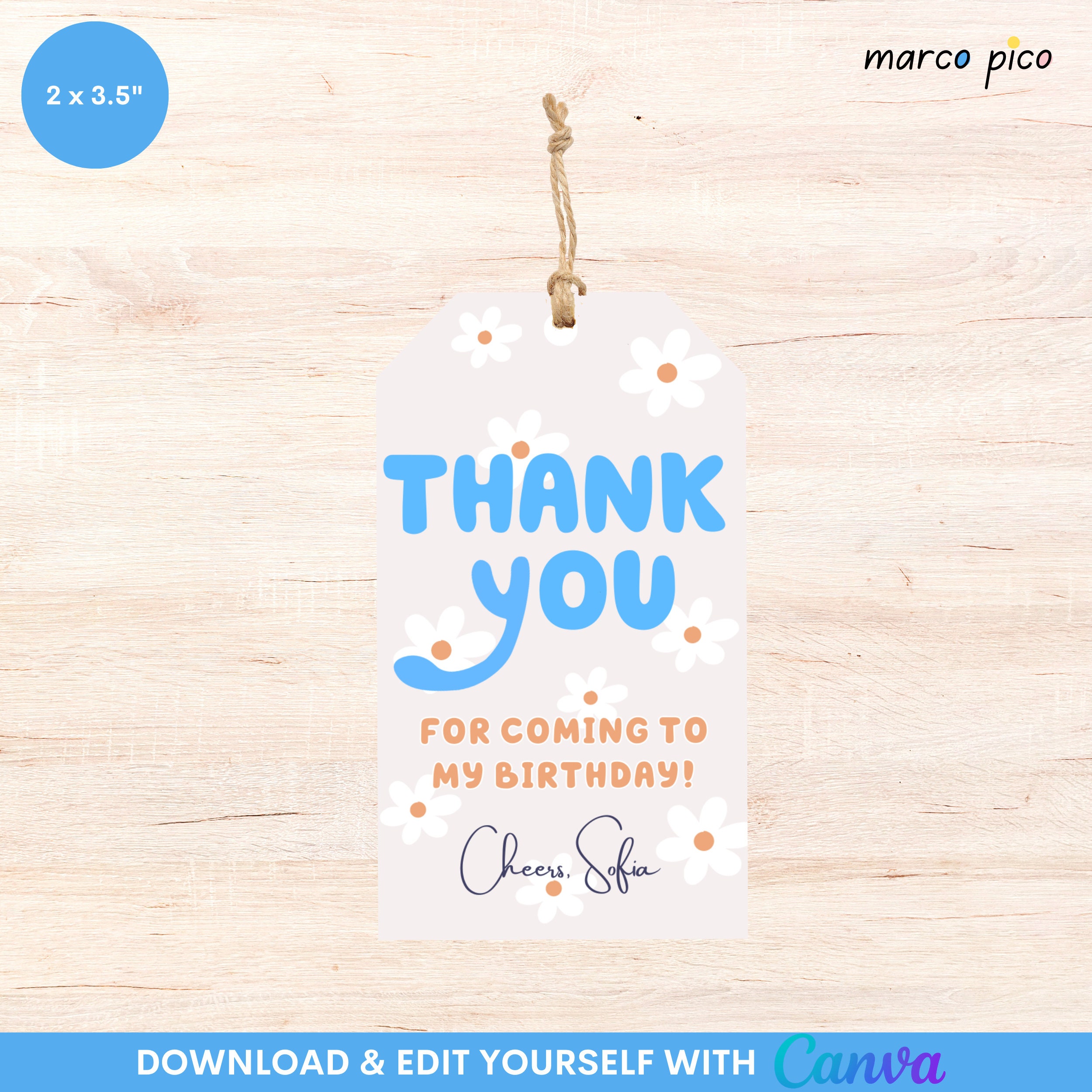 Blue Dog Inspired Party Favors Tags, Flower Themed Birthday Thank You ...