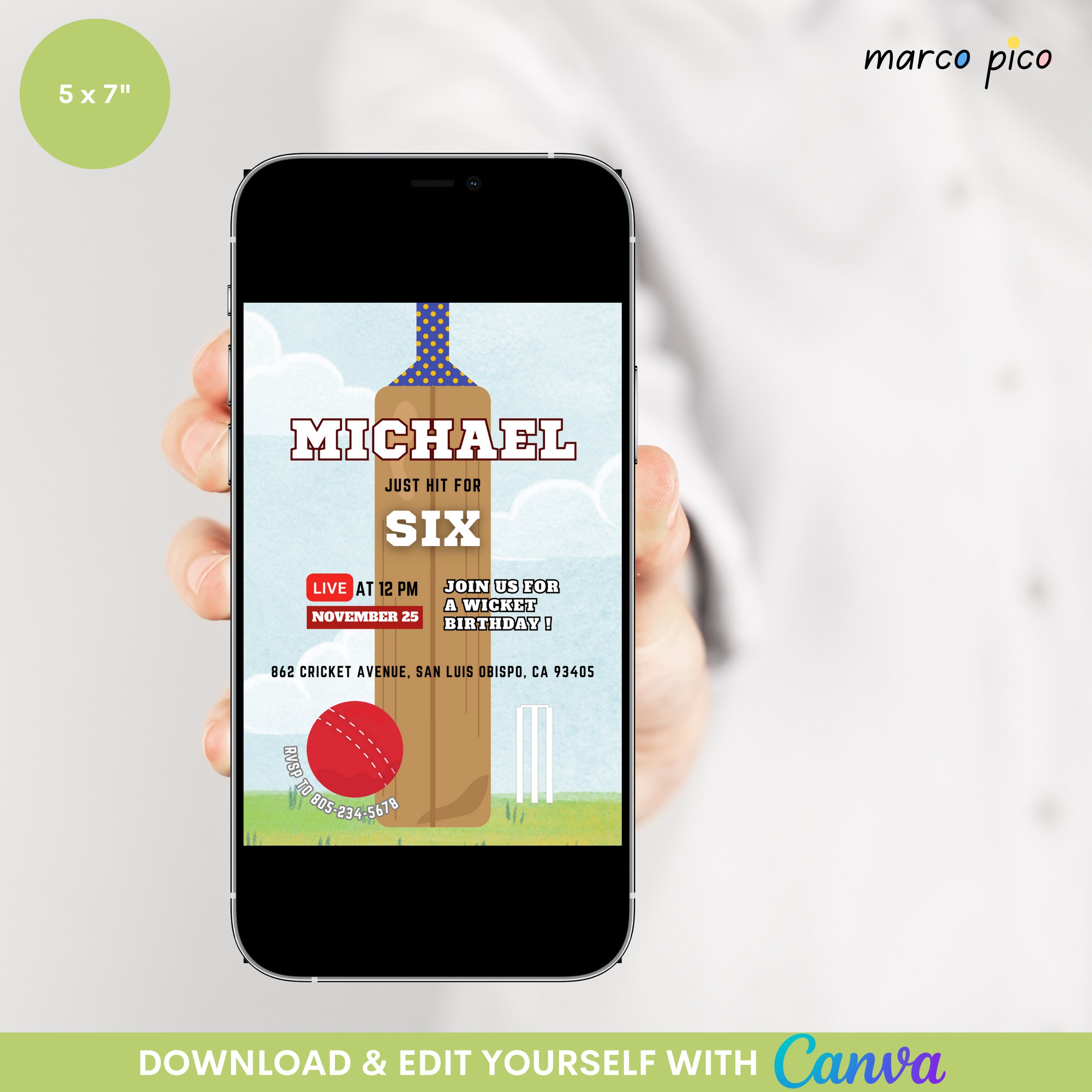 Backyard Cricket Themed Birthday Invitation Template, Editable Cricket ...