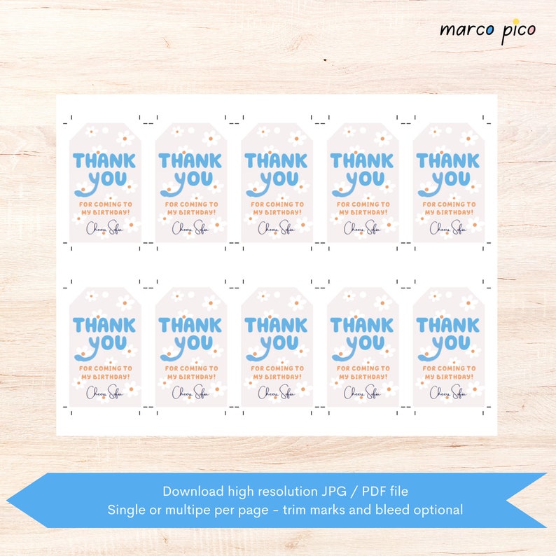 Blue Dog Inspired Party Favors Tags, Flower Themed Birthday Thank You ...