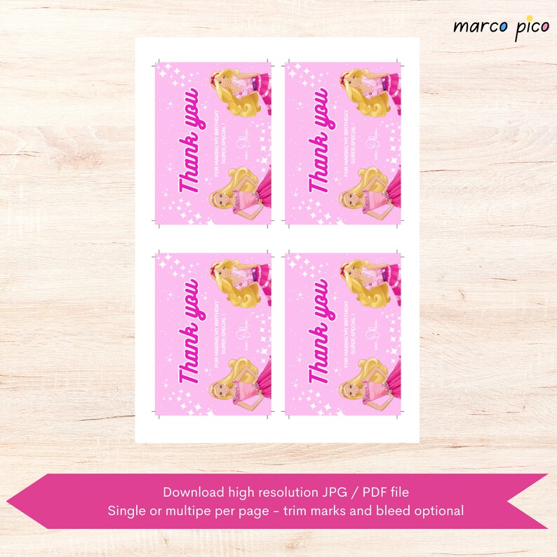 Pink Doll Themed Thank You Card Template, Editable Girly Pink Birthday ...
