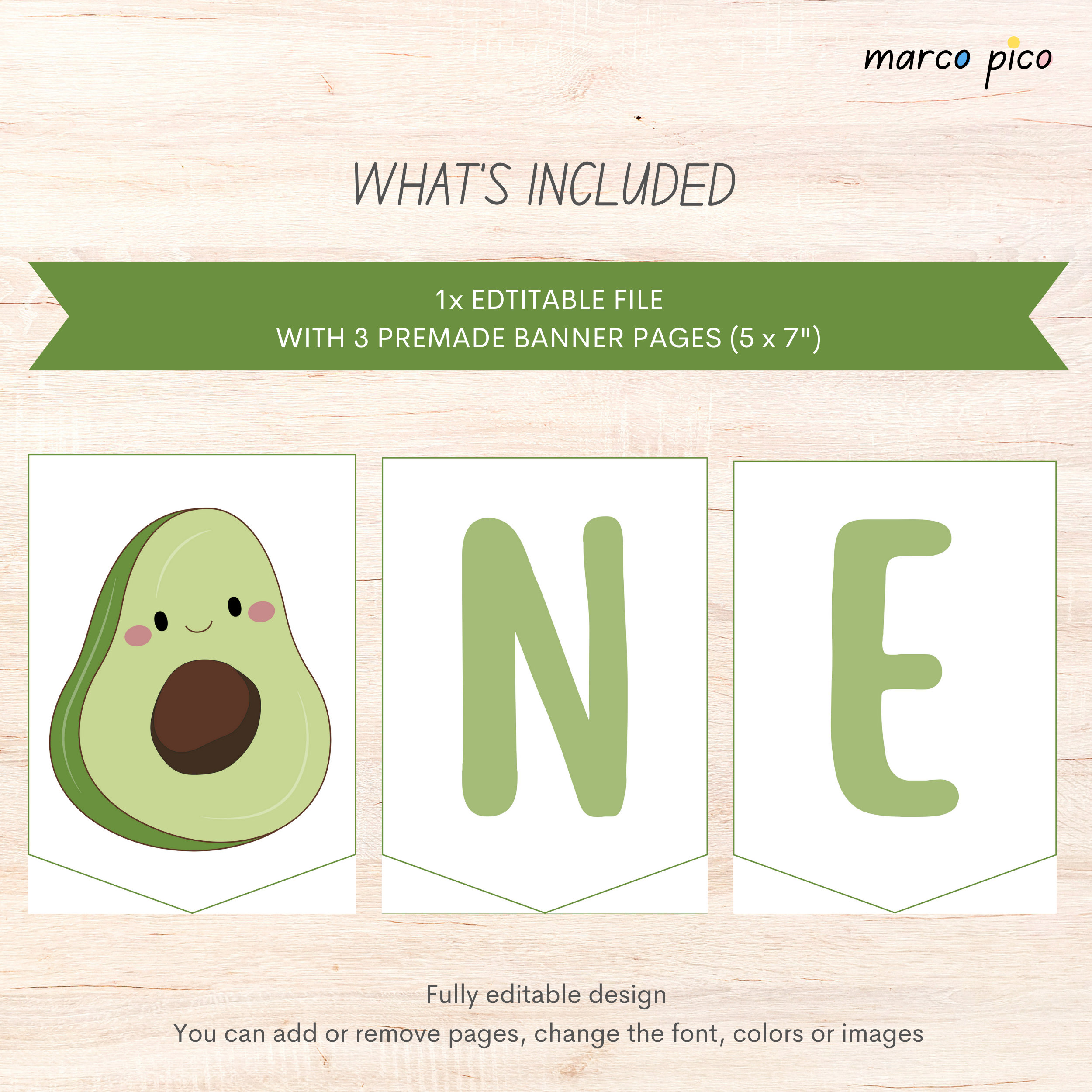 Avocado ONE Birthday Banner, Printable Avocado High Chair Banner, 1st ...