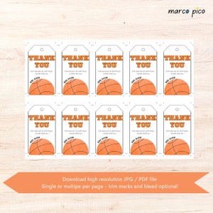 Basketball Themed Party Favors Tags, Basketball Birthday Thank You ...