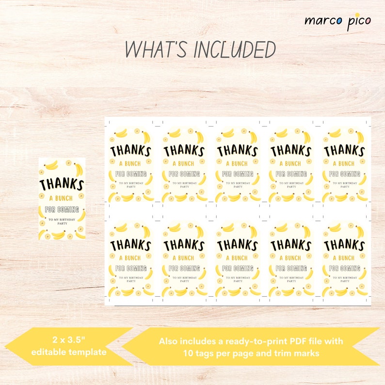 Let's Go Bananas Themed Party Favors Tags, That's Banana Birthday Thank ...