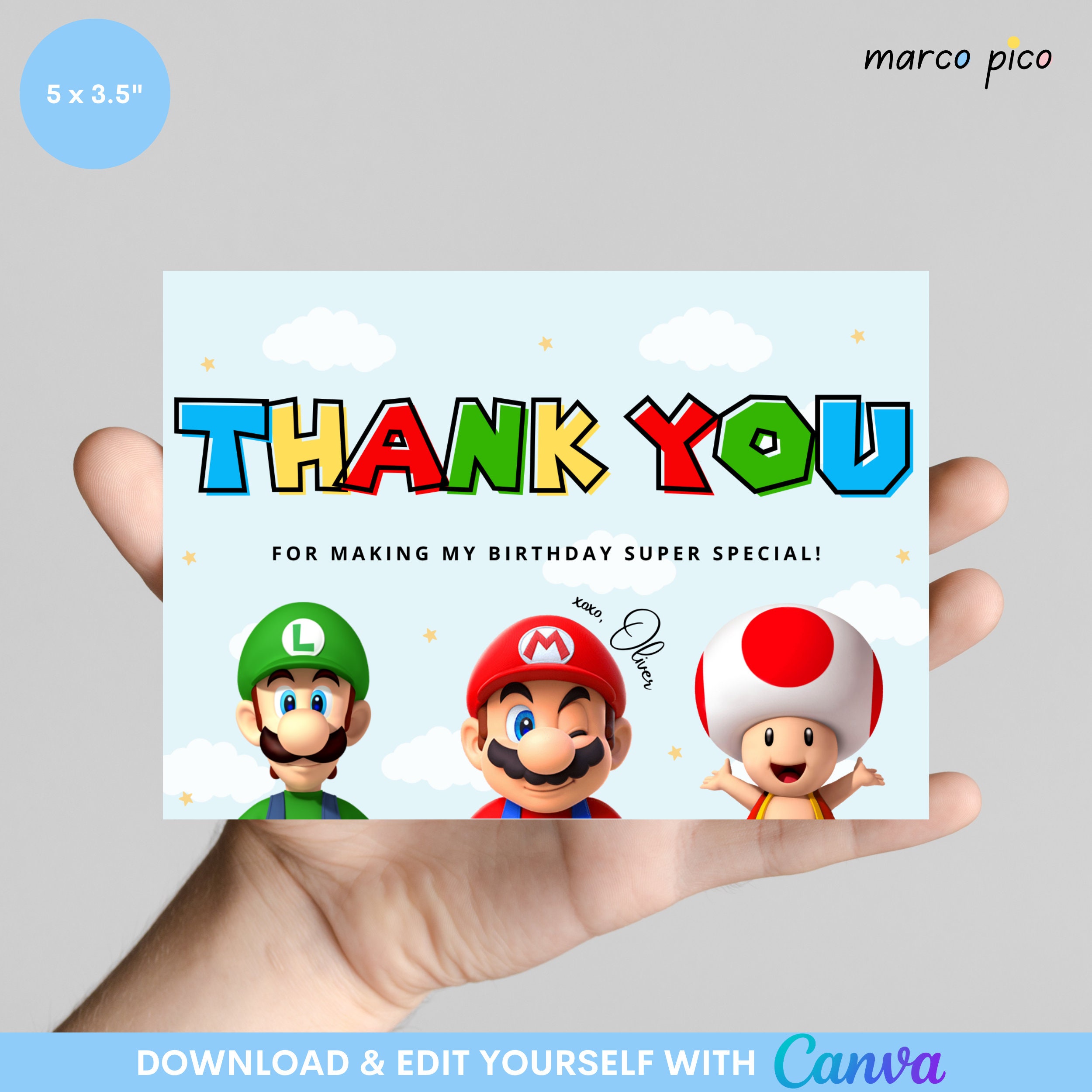 Birthday Thank You Card Template, Editable Boy Birthday Thank You Card, Kids Birthday Party ...