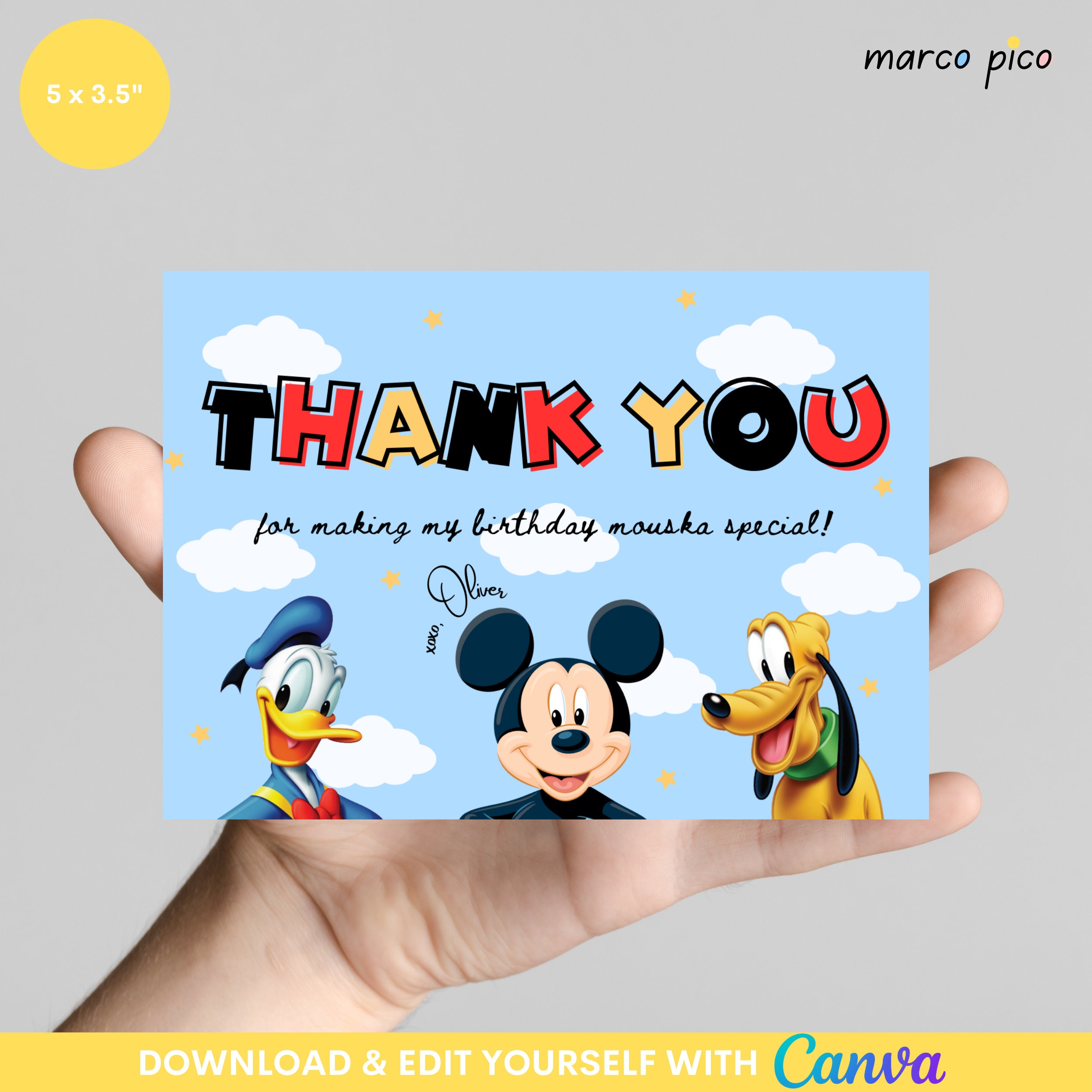 Mouse & Friends Themed Thank You Card Template, Editable Mouse Birthday ...