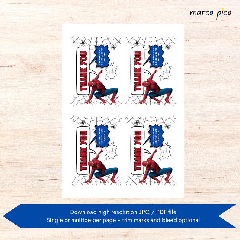 Spider Comics Themed Thank You Card Template, Editable Spider Birthday ...