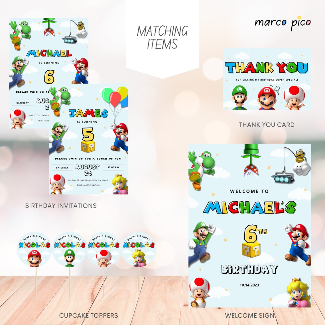 Mario Themed Thank You Card Template, Editable Super Mario Birthday Thank You Card, Super Mario ...