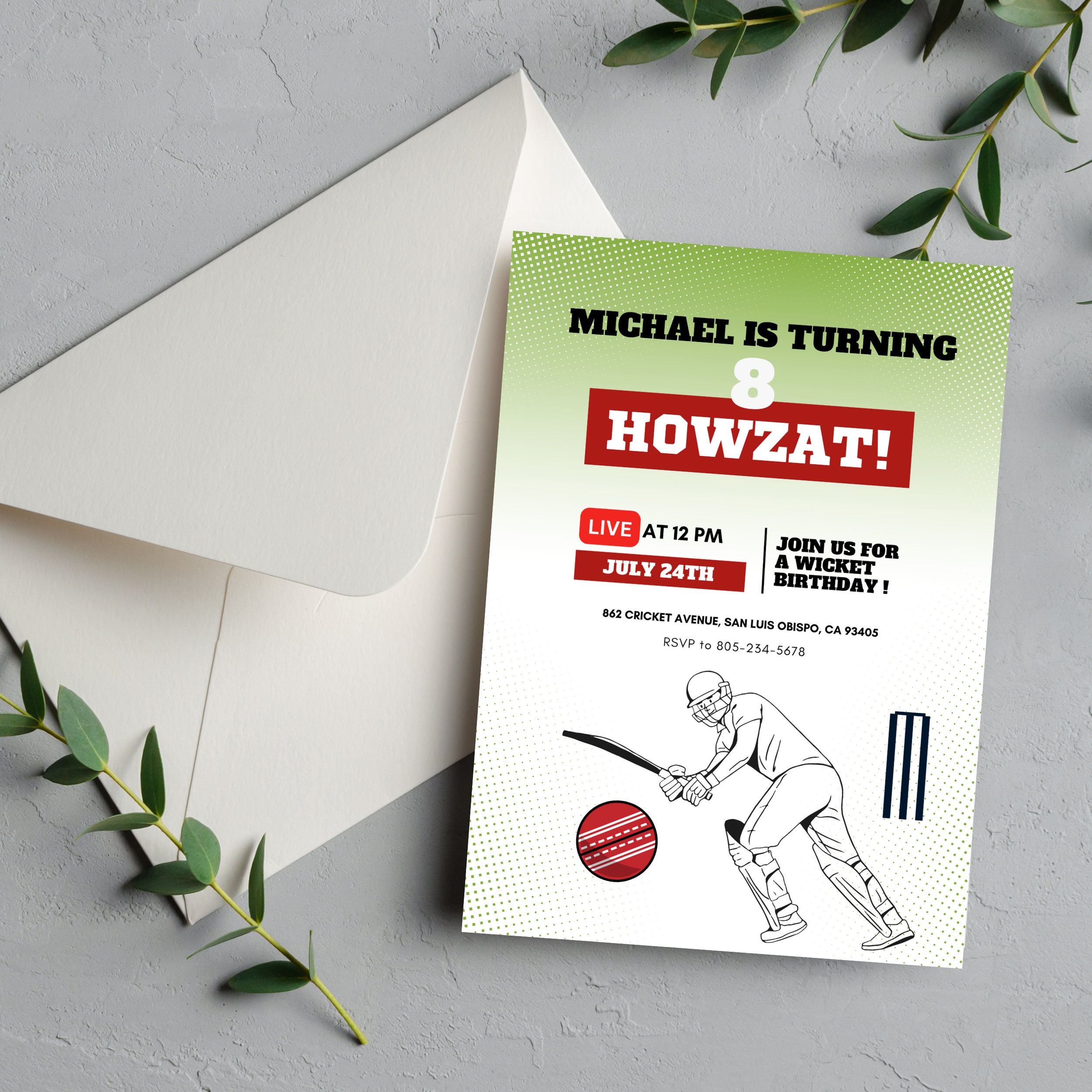 Cricket Birthday Invitation Template, Editable Cricket Themed Birthday ...