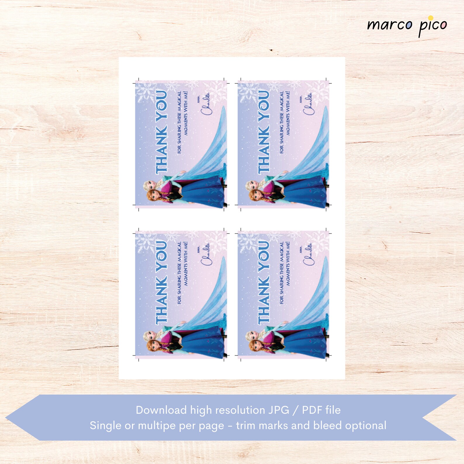 Frozen Themed Thank You Card Template, Editable Frozen Princesses ...