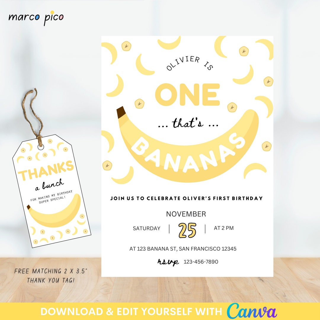 Let's Go Bananas Birthday Invitation Template, Baby First Birthday ...