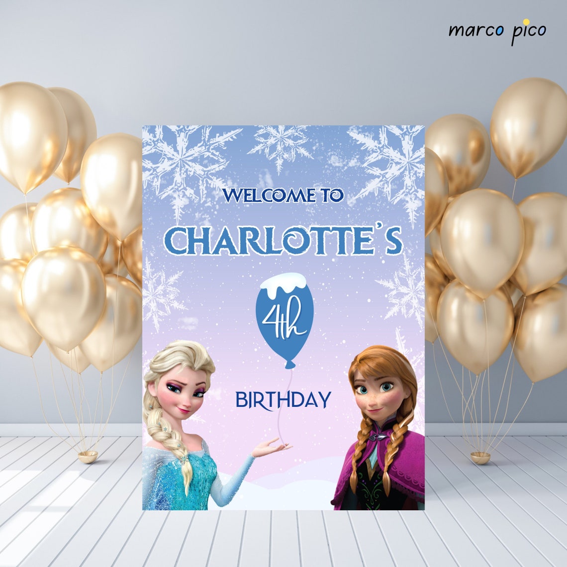 Frozen Princesses Themed Birthday Welcome Sign Template, Editable ...
