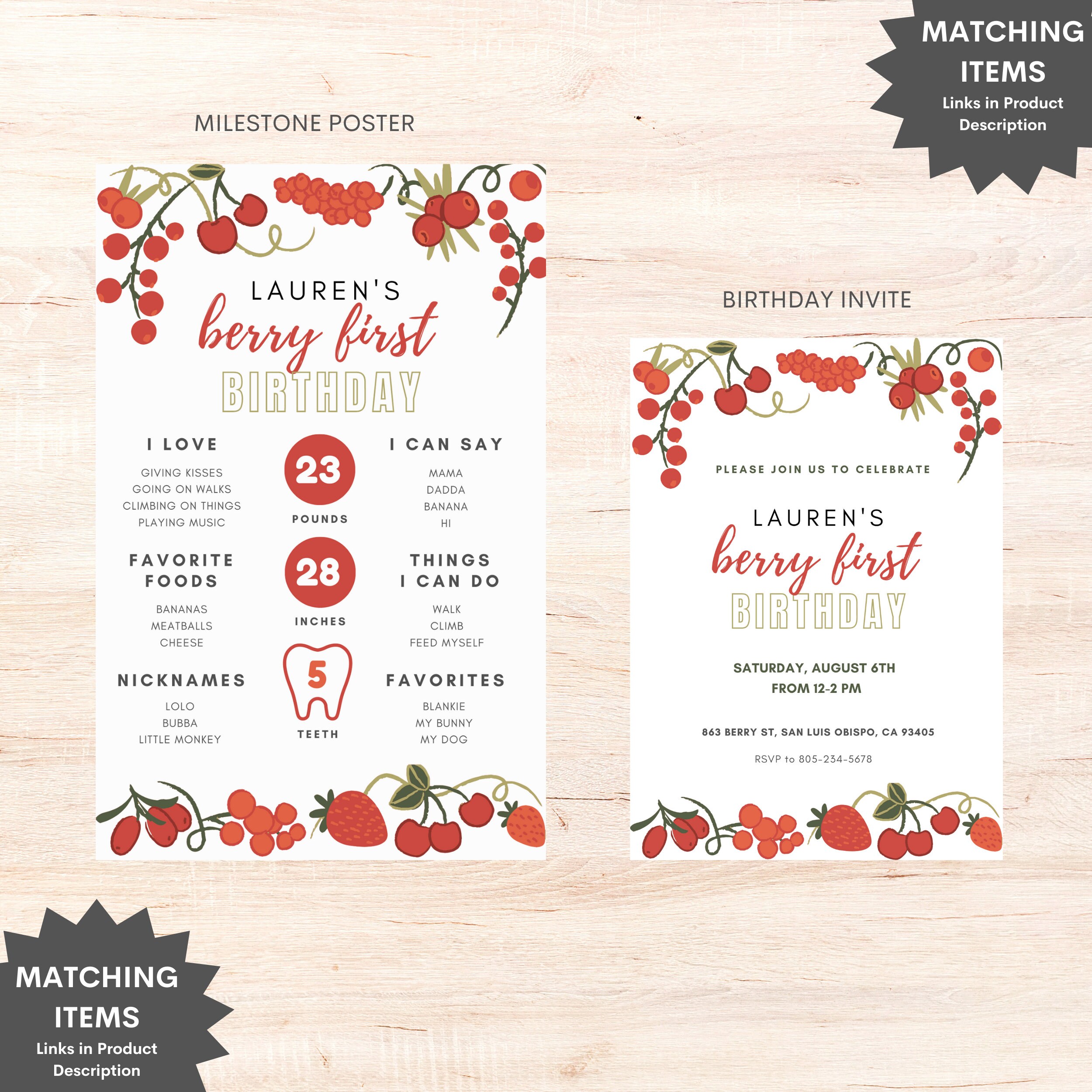 Berries Birthday Invitation Template, Berry First Birthday Invitation ...