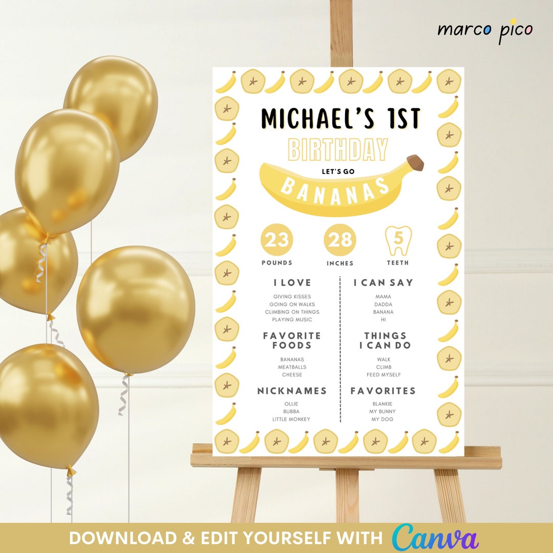Let's Go Bananas Birthday Milestone Poster Template - Etsy