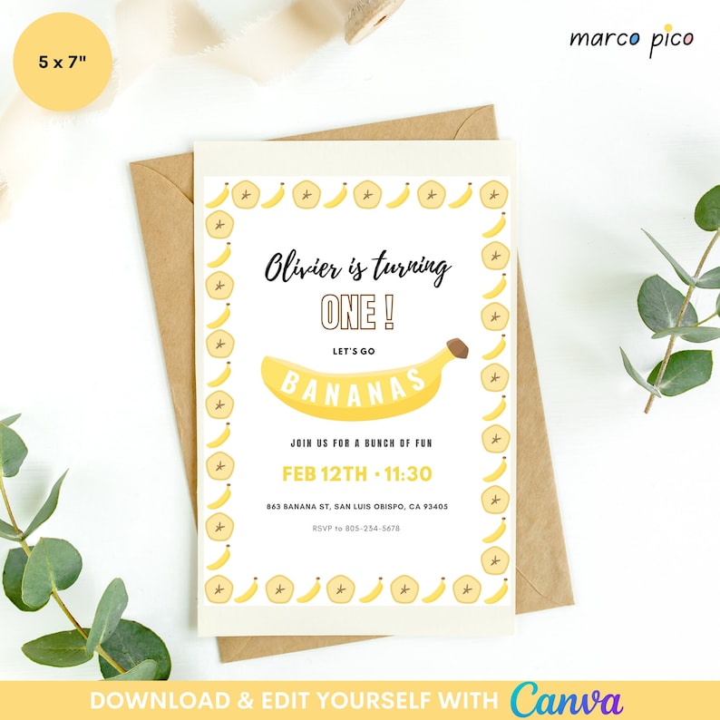 Let's Go Bananas Birthday Invitation Template Baby First - Etsy
