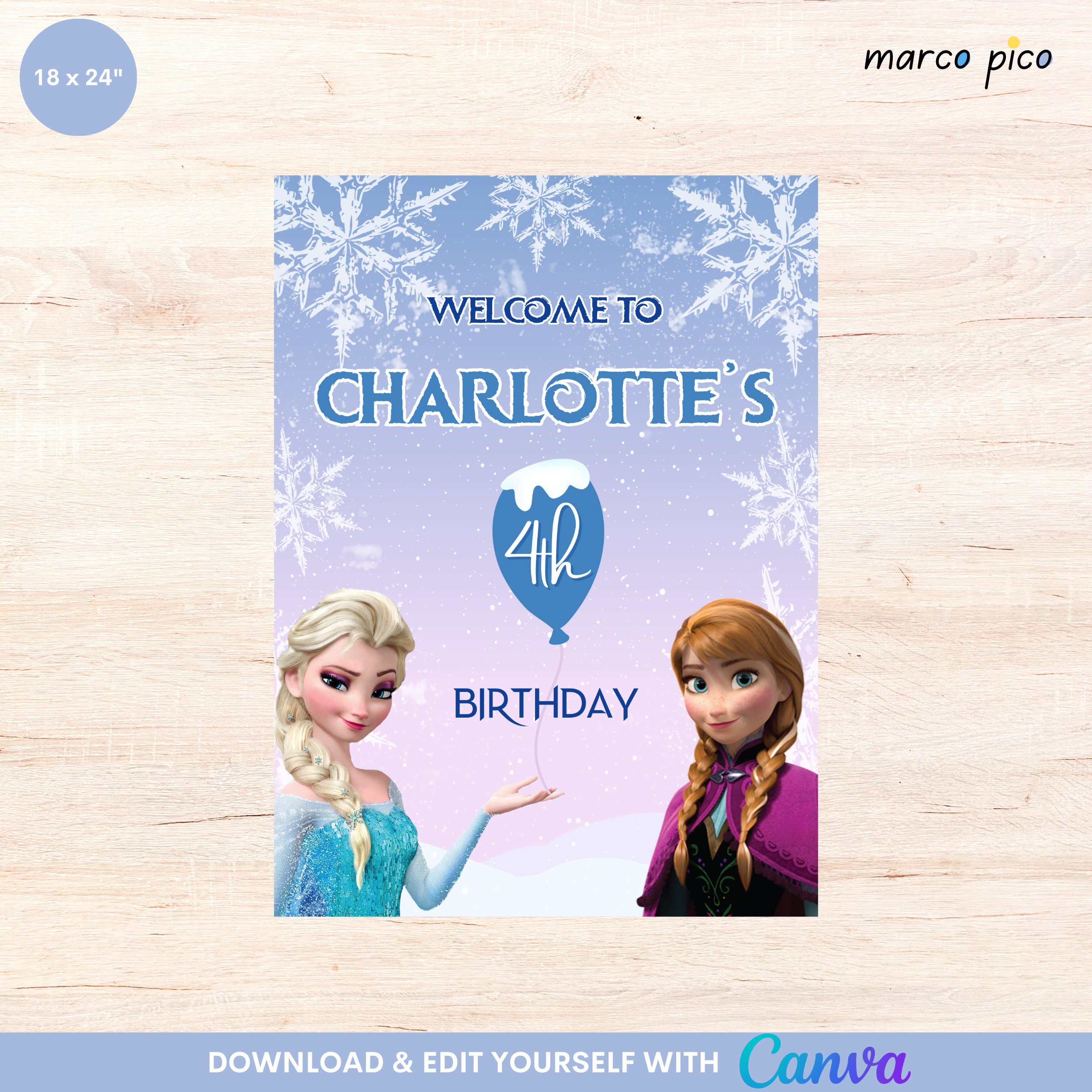 Frozen Princesses Themed Birthday Welcome Sign Template, Editable ...