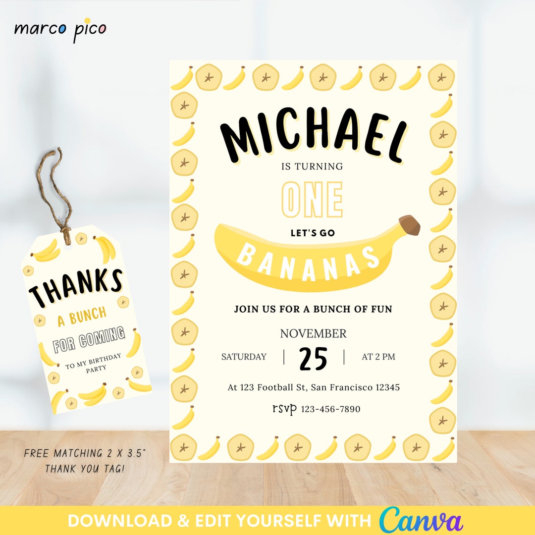 Let's Go Bananas Birthday Invitation Template, Bananas Baby First ...