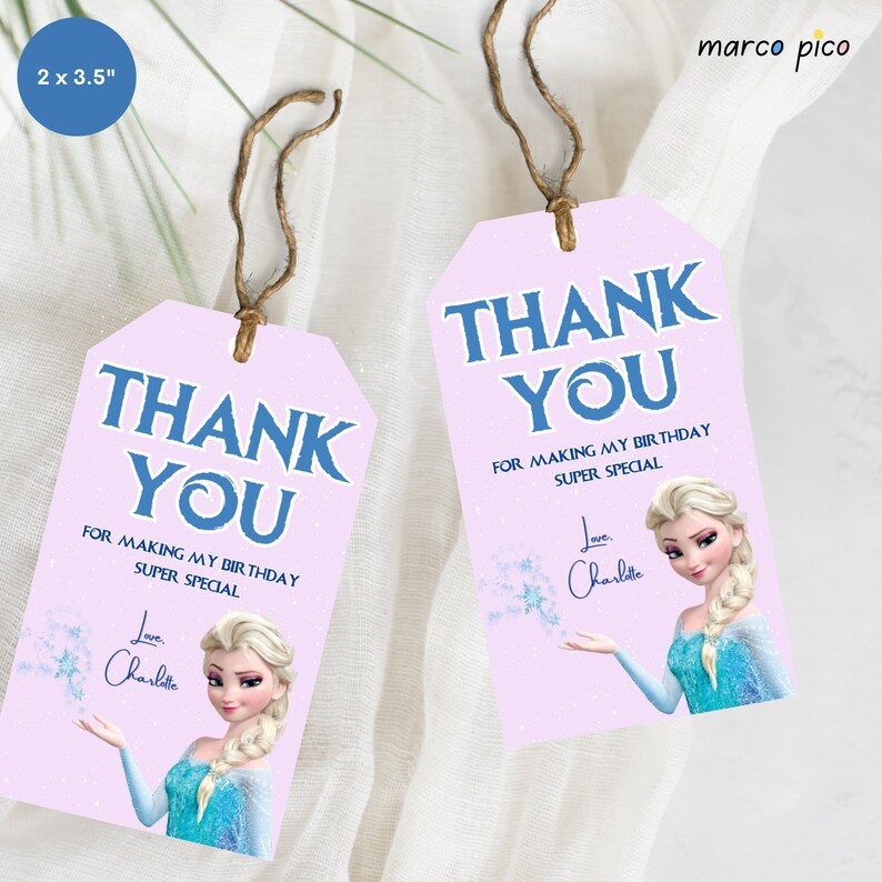 Frozen Themed Party Favors Tags, Princess Elsa Birthday Thank You Label ...