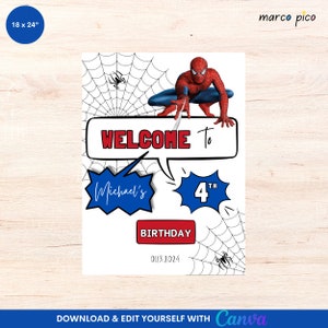 Spider Comics Themed Birthday Welcome Sign Template, Editable Spider ...