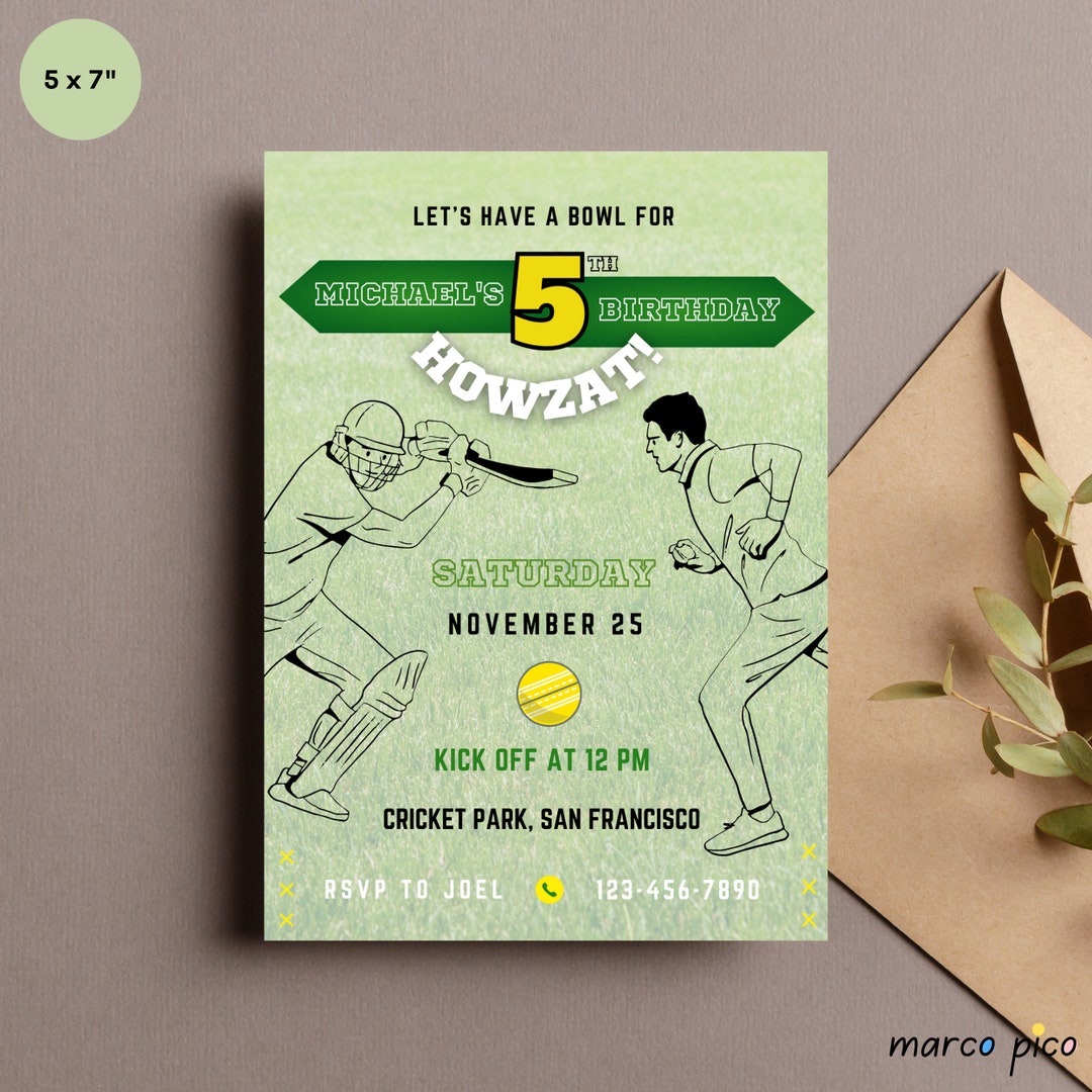 Cricket Themed Birthday Invitation Template, Editable Cricket Birthday ...