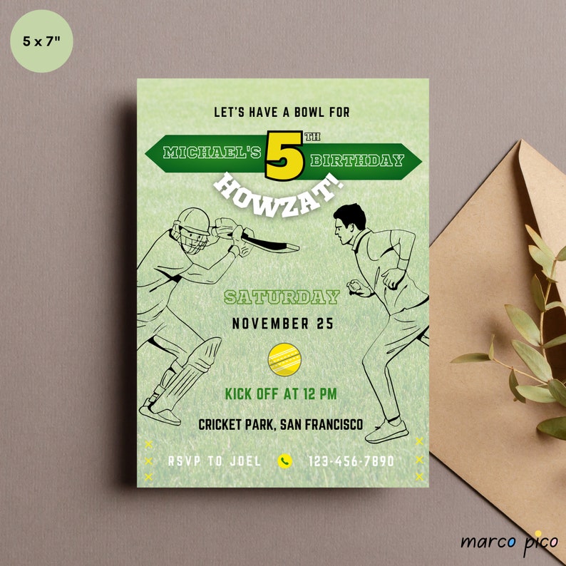 Cricket Themed Birthday Invitation Template, Editable Cricket Birthday ...