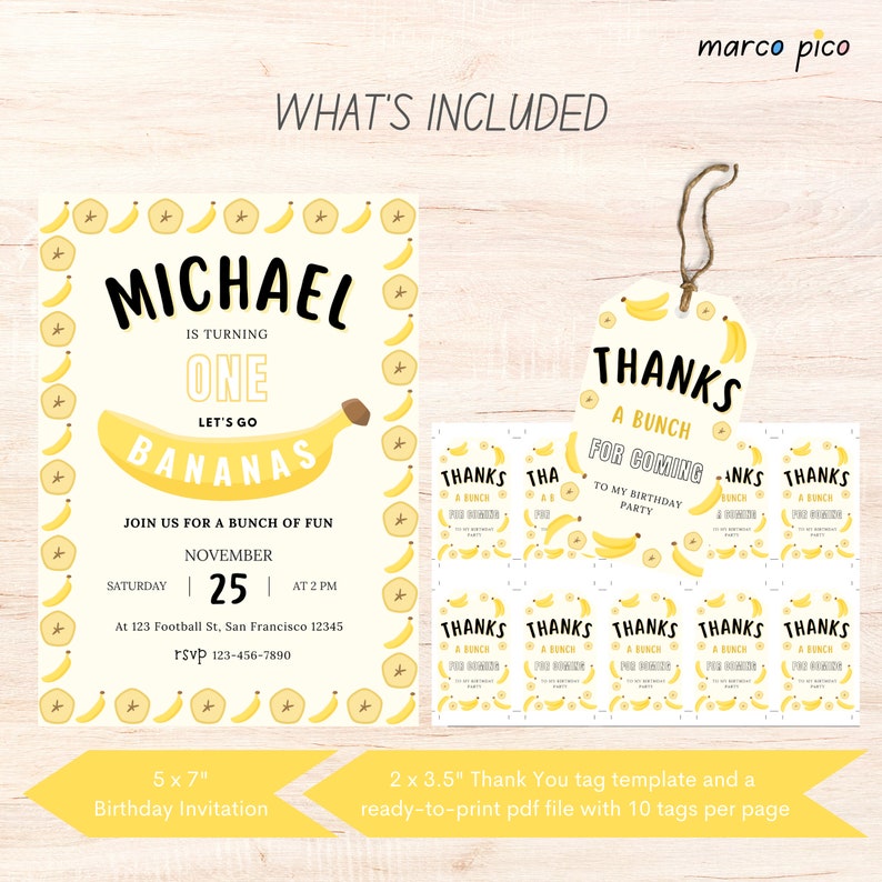 Let's Go Bananas Birthday Invitation Template, Bananas Baby First ...