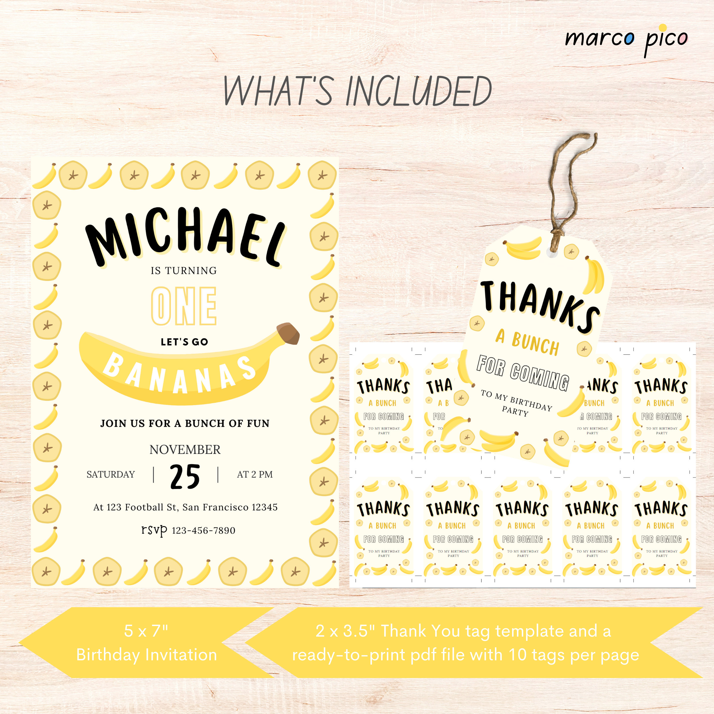 Let's Go Bananas Birthday Invitation Template, Bananas Baby First ...